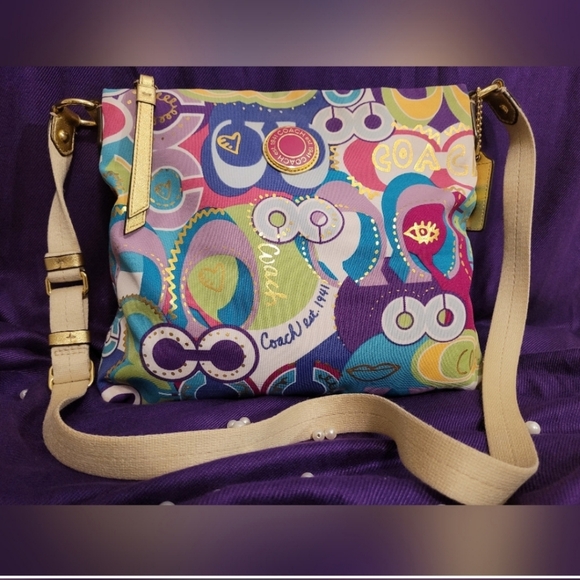 Coach | Bags | Vintage Coach Graffiti Poppy Print Leather Canvas ...